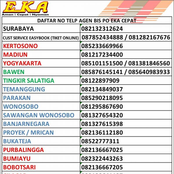 Harga Tiket Bus Eka, Jadwal Bus Eka, Bus Mira